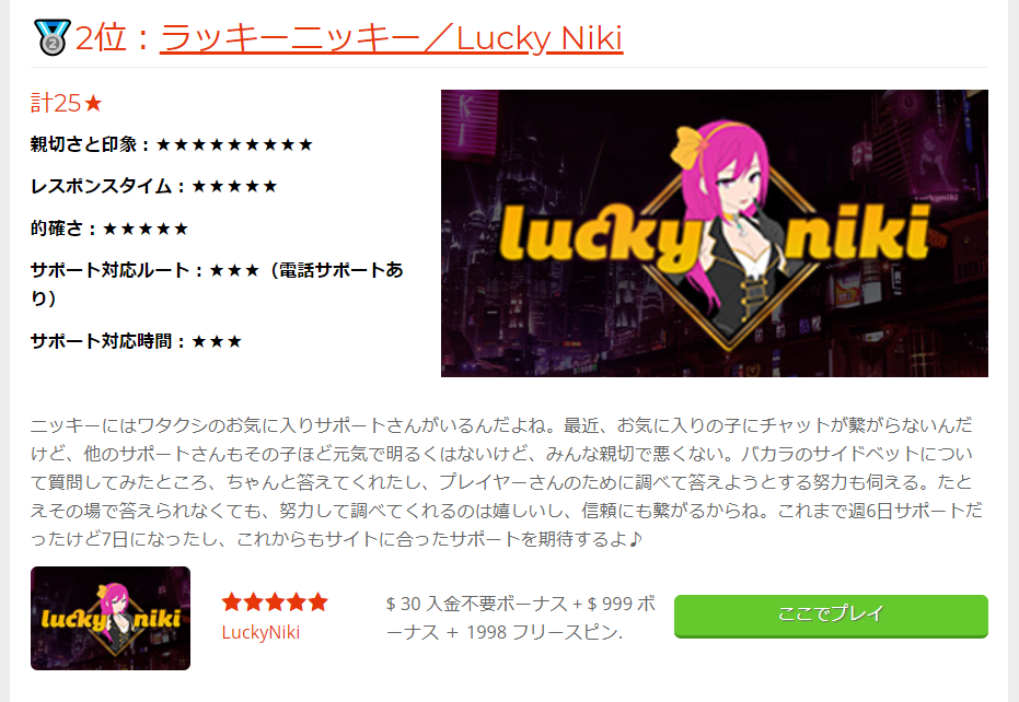 オンカジ日本語サポートランキング - LuckyNiki オフィシャルブログ